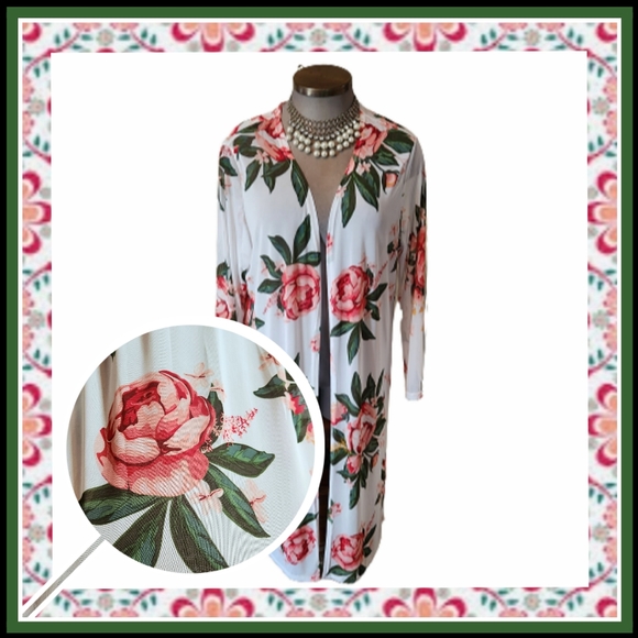 love J | Swim | Pretty White Mesh Cabbage Rose Print Duster Nip | Poshmark